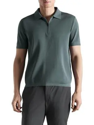 Mango Zip Cotton Blend Polo - Forest Green