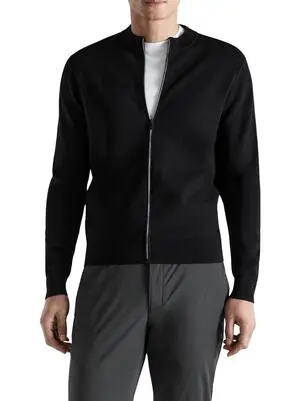 Mango Comfort Stretch Crewneck Zip Cardigan - Black
