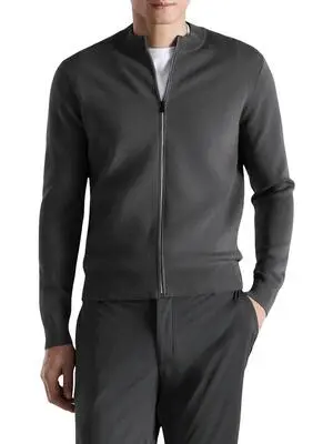 Mango Comfort Stretch Crewneck Zip Cardigan - Dark Grey