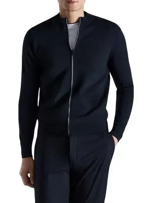Mango Comfort Stretch Crewneck Zip Cardigan - Navy