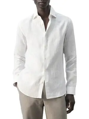 Mango Slim Fit Linen Button-up Shirt - White