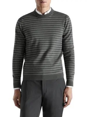 Mango Striped Jersey Crewneck Sweater - Dark Grey