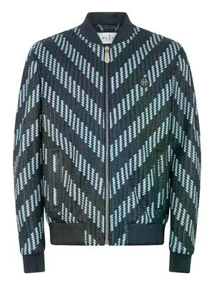 Philipp Plein Interwoven Leather Bomber Jacket - Blue