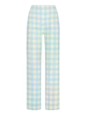 Oscar De La Renta Gingham Wool-blend Straight Leg Ankle Pant - Blue