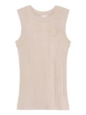 Brunello Cucinelli Ribbed-knit Top With Logo Patch - Neutrals