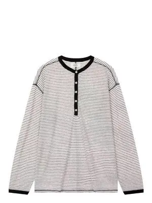 STUDIO TOMBOY Striped Henley Neck T-Shirt Neutrals