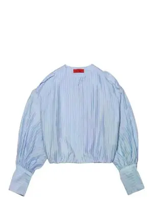 THELATEST Striped Puff-sleeve Blouse - Blue