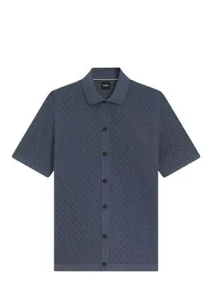 BOSS Pointelle-knit Button-down Shirt - Blue