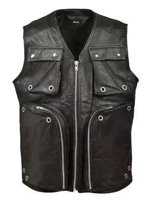 BREATH Grunge Eyelet-embellished Leather Cargo Vest - Black