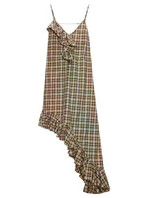 MSGM Plaid Ruffled Dress - Brown