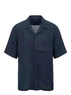 120% Lino Short-sleeve Linen Shirt - Blue