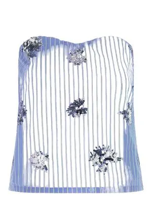 LE TWINS Aura Sequin-embellished Striped Top - Blue