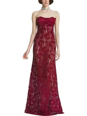 2310 STUDIO Bow-detail Lace Gown - Red