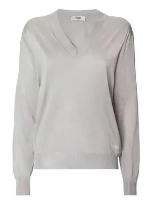 Fendi Logo-embroidered V-neck Sweater - Grey