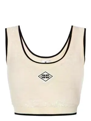 Elisabetta Franchi Bouclé Chenille Crop Top - Neutrals