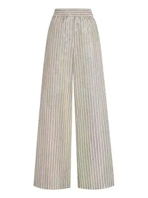 Brunello Cucinelli Striped Cotton Poplin Pajama-style Trousers - Neutrals