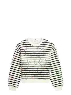 Tommy Hilfiger Floral-embroidered Striped Cotton Sweatshirt - Neutrals