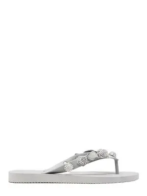 Balenciaga Cagole Crystal-embellished Flip-flops - Grey