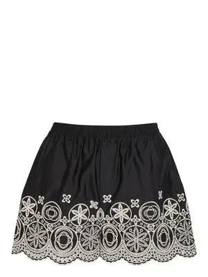 La DoubleJ Embroidered Cotton-poplin Shorts - Black And White