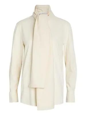 Another Tomorrow Scarf-effect Chambray Blouse - Ecru