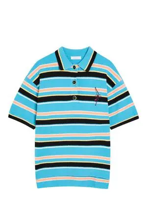Rabanne Striped Logo-embroidered Cotton-blend Polo Shirt - Blue