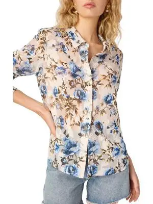 Cami Nyc Crosby Burnout Floral Print Chiffon Shirt - Daydream