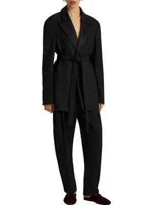Marina Moscone Boyfriend Blazer With Belt - Black