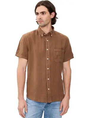 Billy Reid Linen Tuscumbia Button Down Shirt - Oak Brown