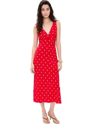 Rails Sleeveless V-neck Rosette Polka Dot Midi Dress - Rossa