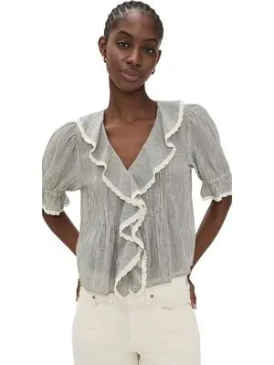 Madewell The Blaire Top - Black And Ivory Micro Stripe