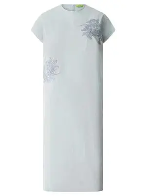 Shanghai Tang Floral-embroidered Midi Dress - Blue