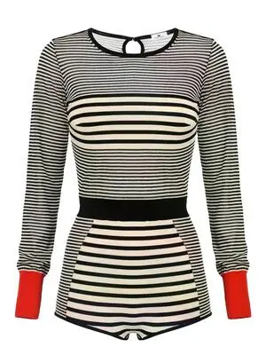 Elisabetta Franchi Striped-knit Long-sleeve All-in-one - Neutrals