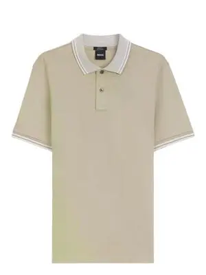 BOSS Stripe-trim Slim-fit Polo Shirt In Mercerised Cotton - Neutrals