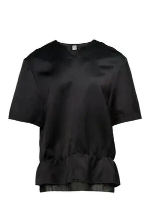 TOTEME V-neck Top With Gathered Waist - Black