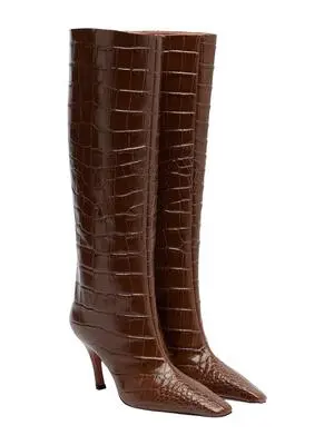 Amina Muaddi Mona Croc-effect Leather Knee-high Boots - Brown