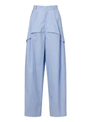 Loewe Striped Cotton Poplin Wide-leg Pants - Blue