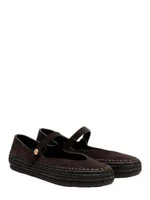 Loewe Paula's Ibiza Rio Suede Mary Jane Flats - Brown