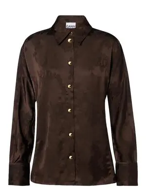 GANNI Satin Jacquard Shirt - Brown