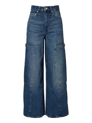 GANNI Mid-rise Wide Leg Cargo Jeans - Blue