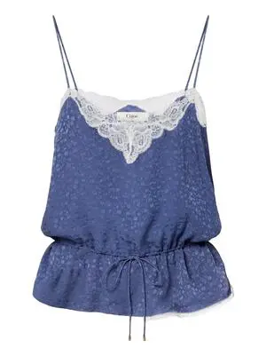 Chloé Lace-trimmed Silk Jacquard Camisole - Blue