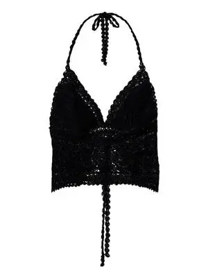 Anna Kosturova Filigree Crochet Halterneck Top - Black