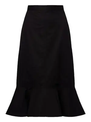 Plan C Ruffled Cotton-blend Poplin Midi Skirt - Black