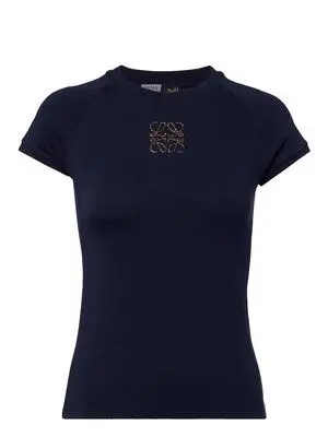 Loewe Anagram Embroidered Cotton T-shirt - Blue