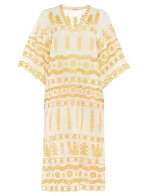 ERES Luxuriance Embroidered Linen Midi Dress - Neutrals