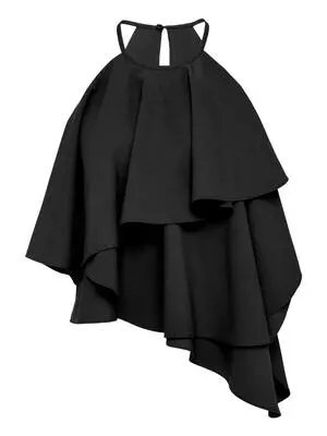 CLUB21 COLLECTION Georgette Dana Asymmetric Ruffled Top - Black