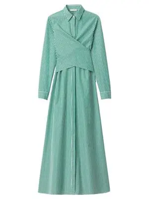 Lafayette 148 New York Striped Cotton Wrap Shirtdress - Grass Multi
