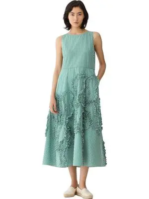 Lafayette 148 New York Striped Cotton Poplin Midi Dress With Floral Appliqu - Grass Multi