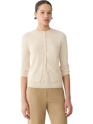 Lafayette 148 New York Fine Cotton-silk Cropped Cardigan - Raffia