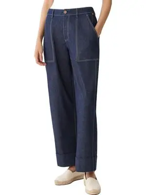 Lafayette 148 New York Petite Cotton Chambray Cuffed Ankle Pant - Shipyard Indigo