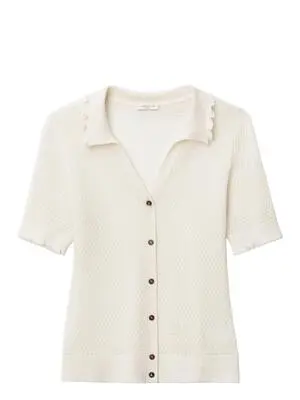 Lafayette 148 New York Fine Knit Cashmere Polo Cardigan - Cloud